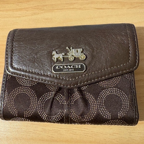 Coach | Bags | Coach Signature Brown Pink Trifold Wallet | Poshmark